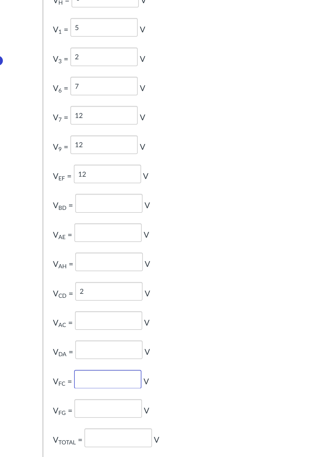 Solved V1=5 VV3=2 VV6=7V V7=12 V V9=12 V VEF=12 V | Chegg.com