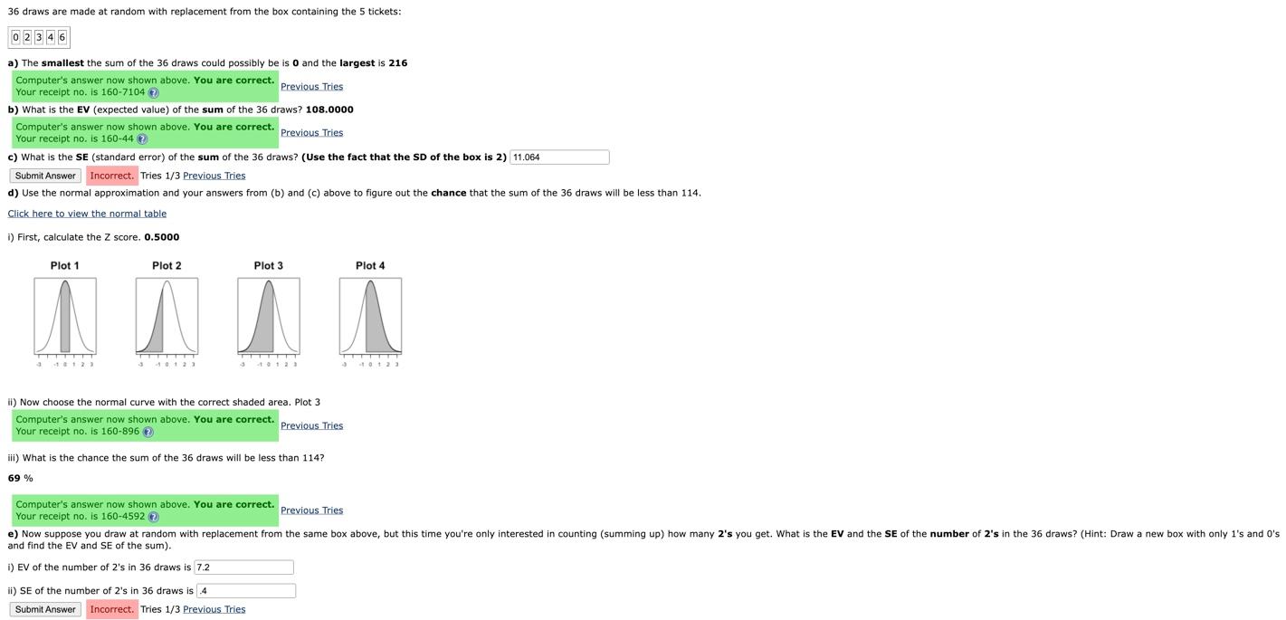 Solved 36 draws are made at random with replacement from the | Chegg.com
