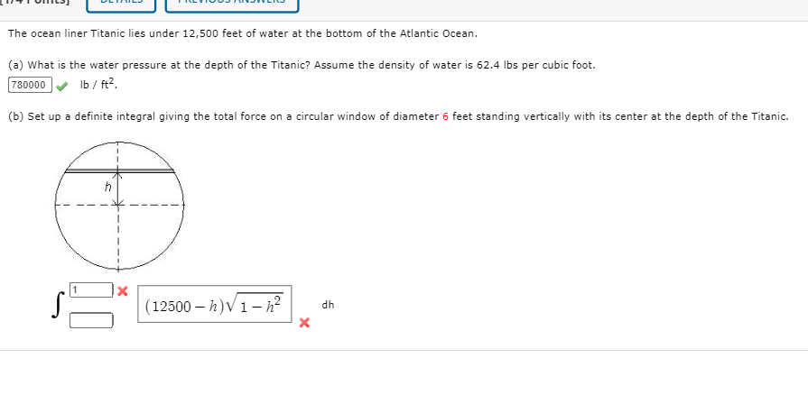 Solved The ocean liner Titanic lies under 12,500 feet of | Chegg.com
