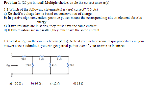 Solved Problem 1. (25 pts in total) Multiple choice, circle | Chegg.com