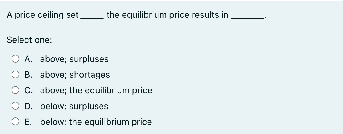 Solved A price ceiling setthe equilibrium price results | Chegg.com
