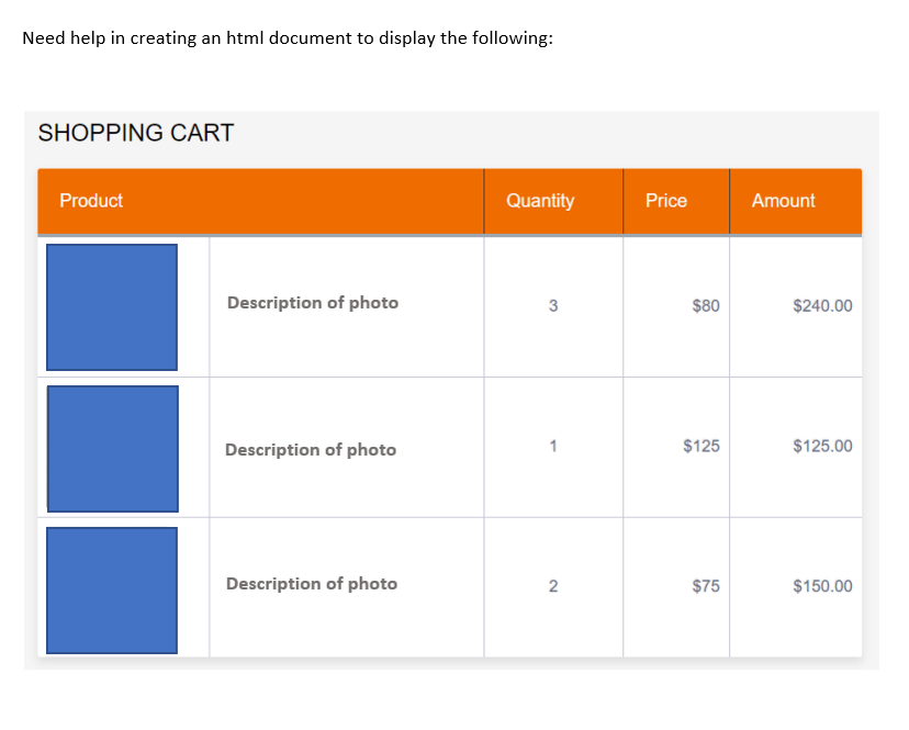 Solved Need help in creating an html document to display the | Chegg.com