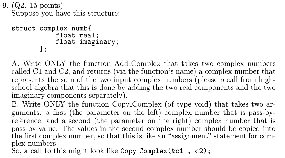 Solved 9. (Q2. 15 points) Suppose you have this structure | Chegg.com
