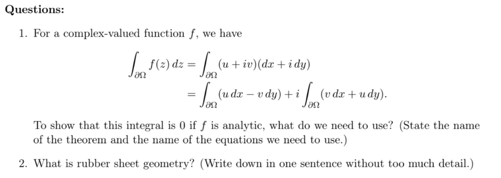 Solved Questions: 1. For a complex-valued function f, we | Chegg.com