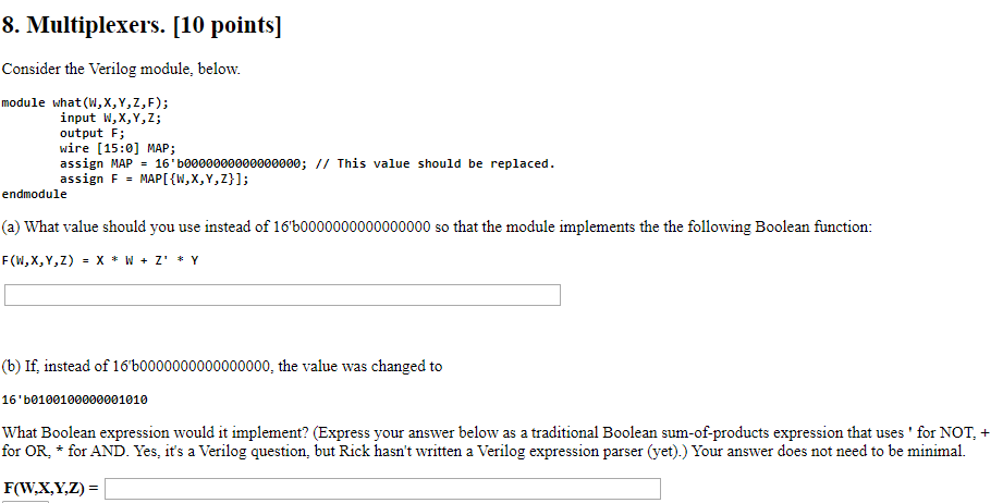 Solved 8. Multiplexers. [10 points] Consider the Verilog | Chegg.com