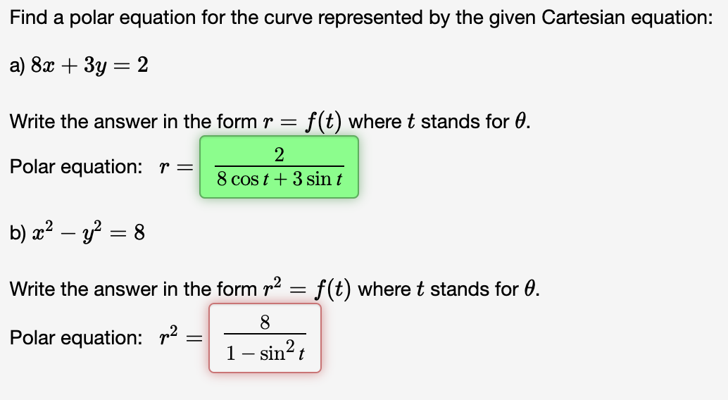 Solved Find a polar equation for the curve represented by | Chegg.com