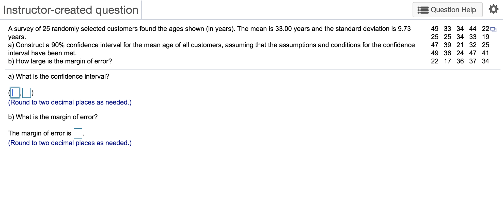 Solved Instructor-created question Question Help A survey of | Chegg.com