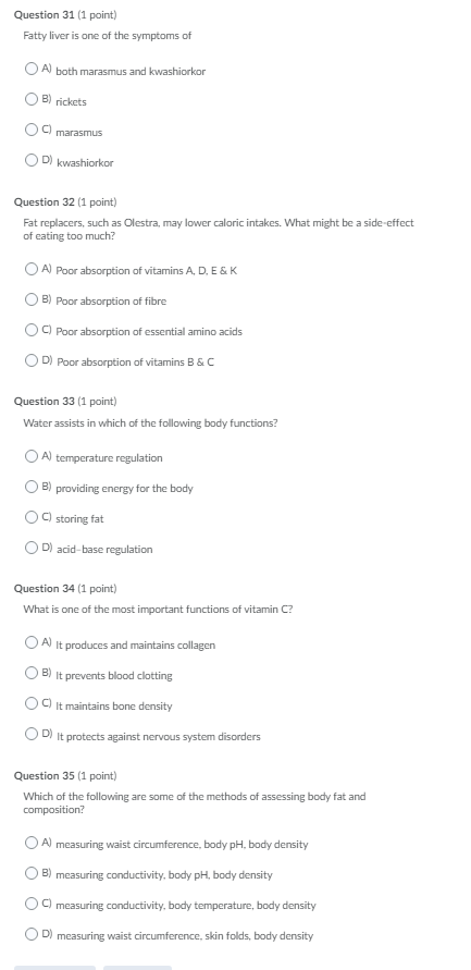 Solved Question 31 (1 point) Fatty liver is one of the | Chegg.com