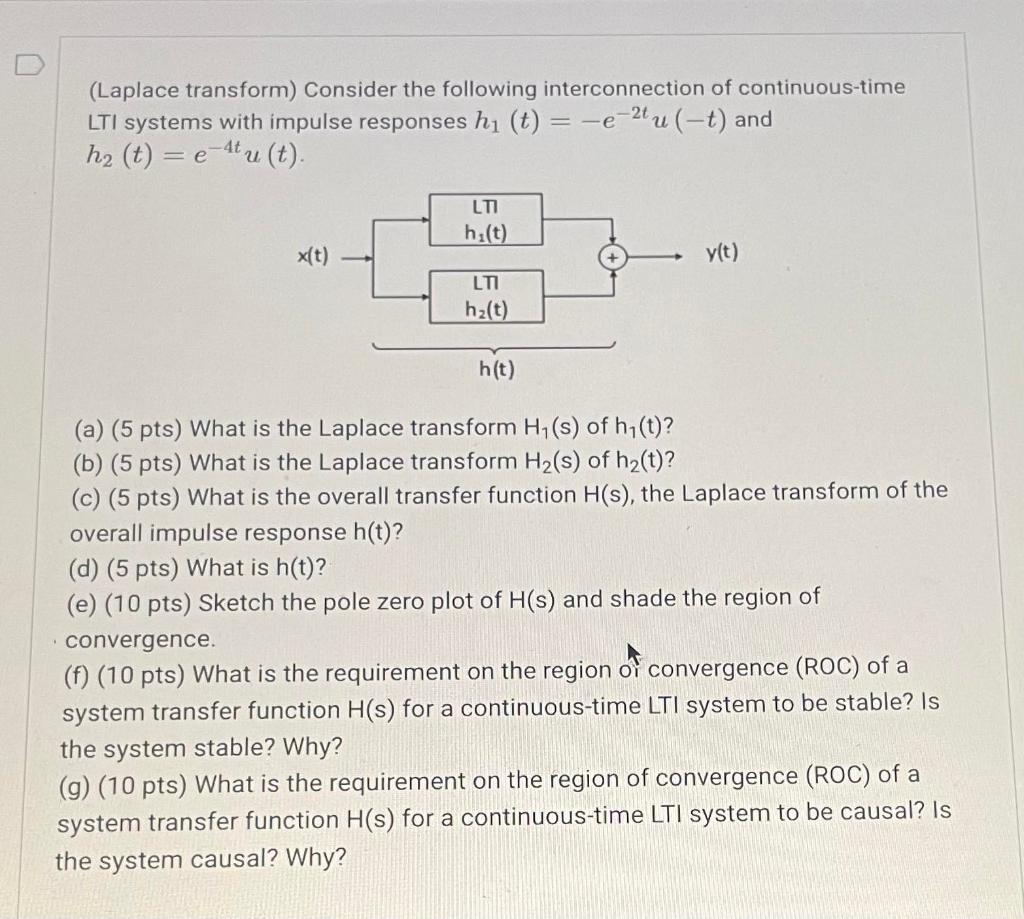 Solved (Laplace transform) Consider the following | Chegg.com