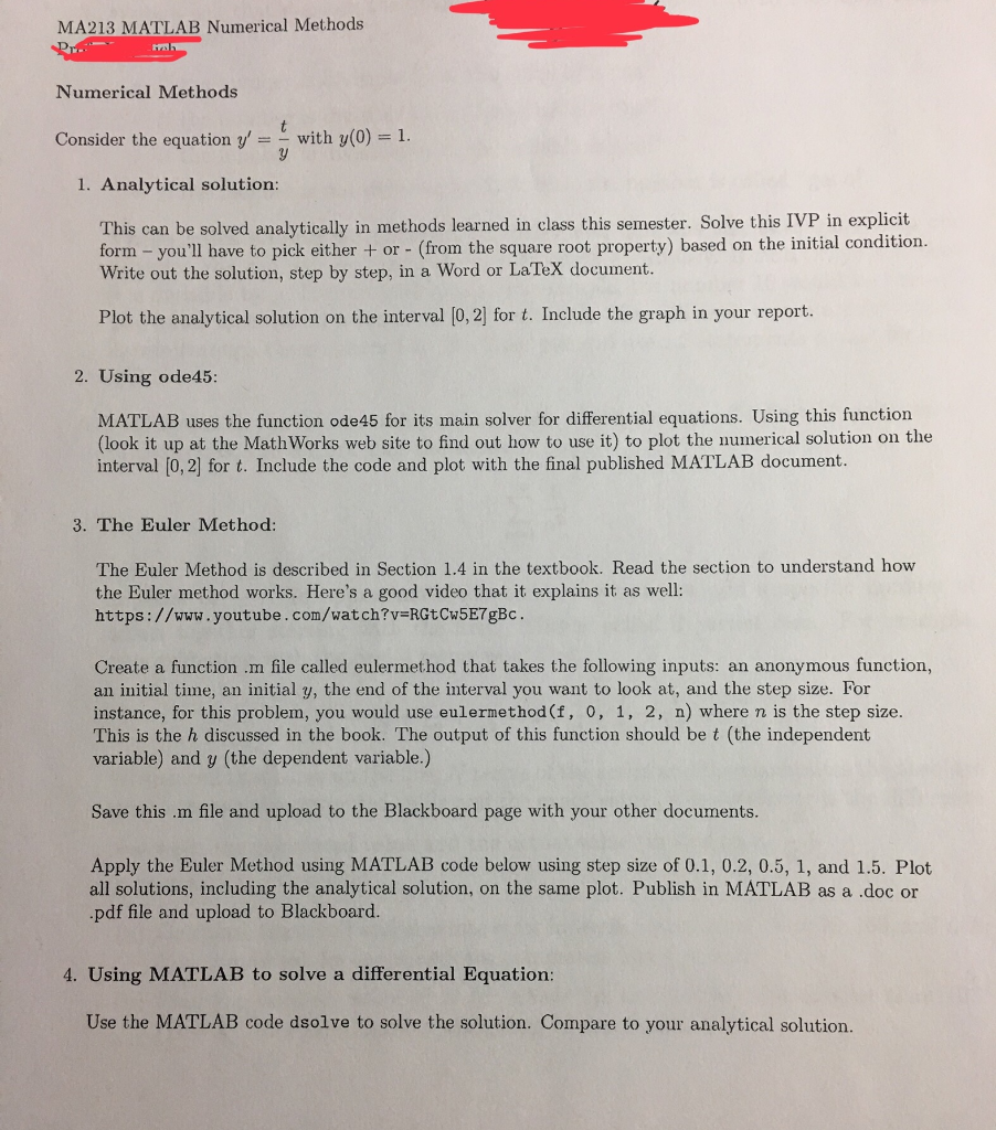 MA213 MATLAB Numerical Methods Numerical Methods | Chegg.com