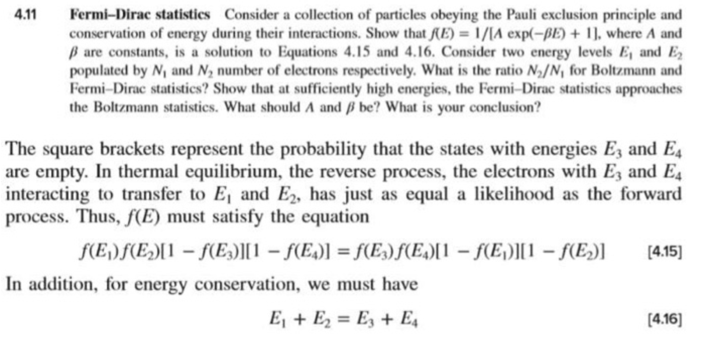 4.11 Fermi-Dirac statistics Consider a collection of | Chegg.com