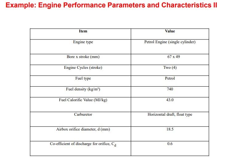 Example: Engine Performance Parameters and | Chegg.com