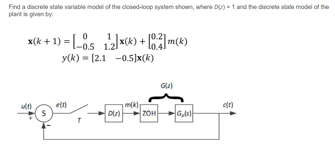 Solved Find a discrete state variable model of the | Chegg.com