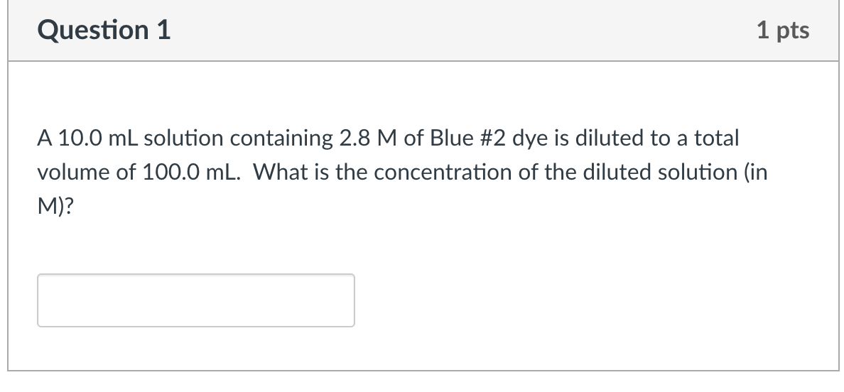 Solved A 10.0 mL solution containing 2.8M of Blue #2 dye is | Chegg.com