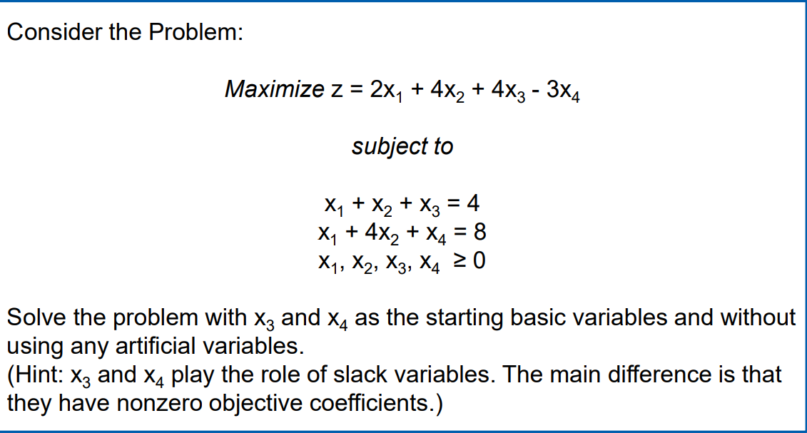 Solved Consider the Problem: Maximize z=2x1+4x2+4x3−3x4 | Chegg.com