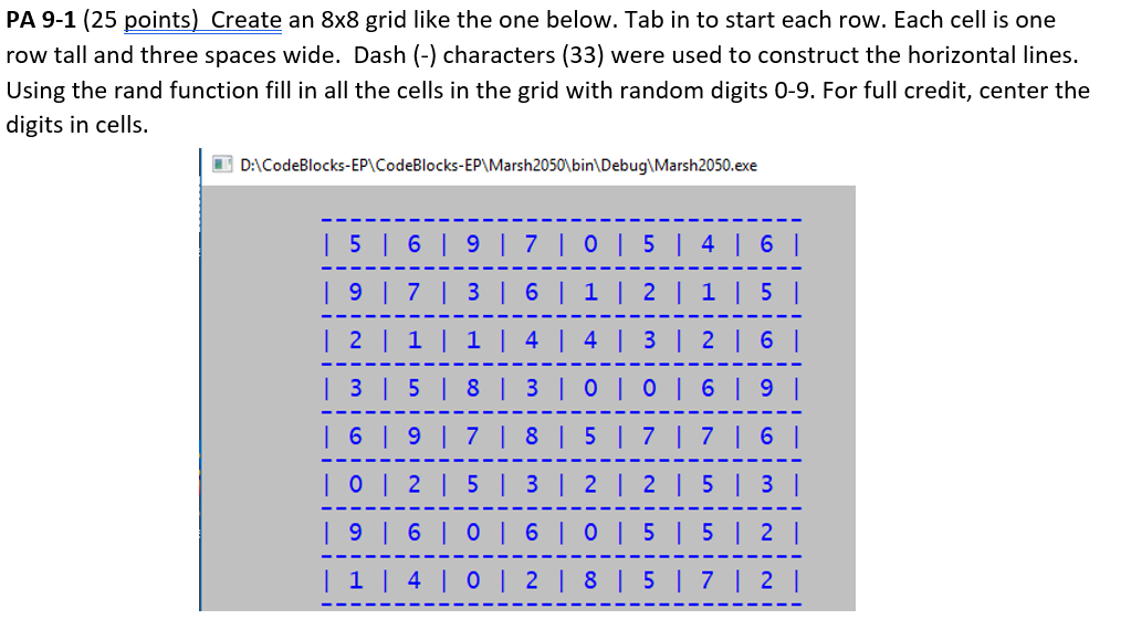 Solved PA 9-1 (25 points) Create an 8x8 grid like the one | Chegg.com