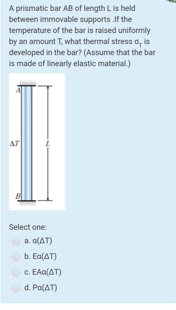 Solved A prismatic bar AB of length L is held between | Chegg.com