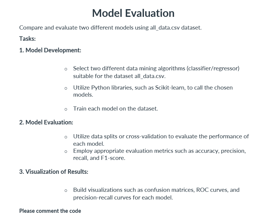 Model Evaluation Compare and evaluate two different | Chegg.com