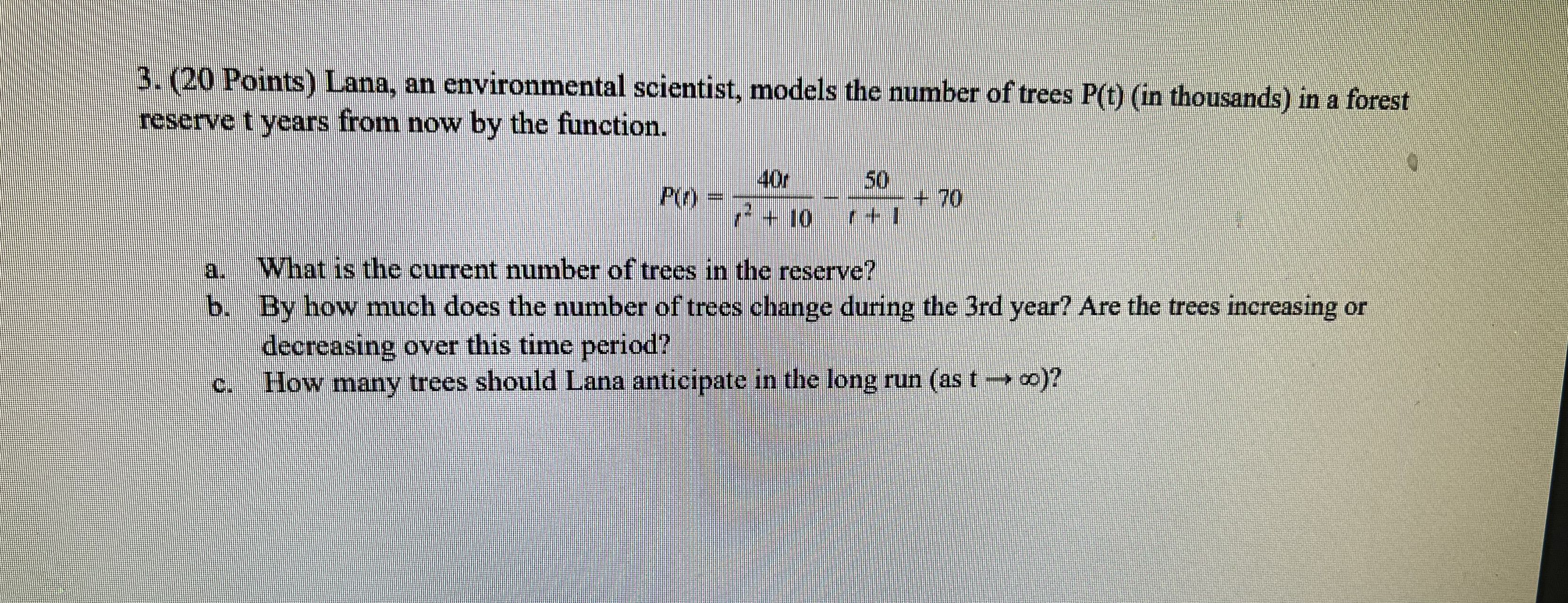 Solved (20 Points) Lana, an environmental scientist, | Chegg.com Solved (20 Points) Lana, an environmental scientist, | Chegg.com