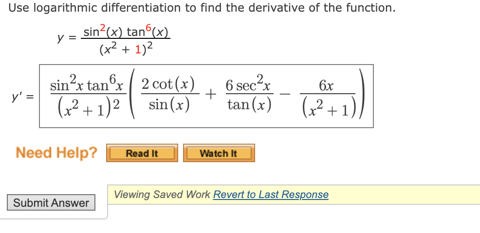 Solved Use logarithmic differentiation to find the | Chegg.com