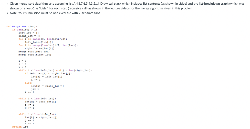 - Given merge-sort algorithm, and assuming list | Chegg.com