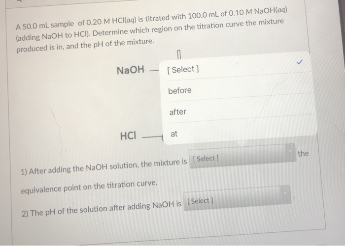 Solved A 50.0 mL sample of 0.20 M HCI(aq) is titrated with | Chegg.com