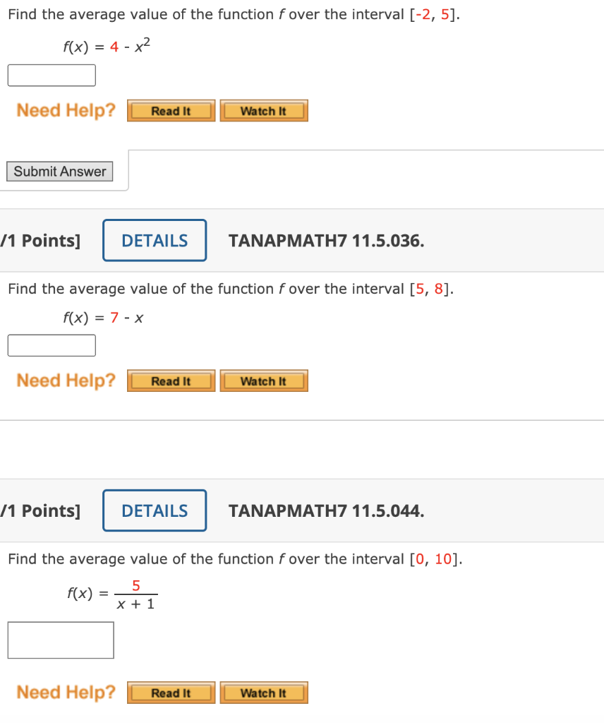 Solved Find the average value of the function f over the | Chegg.com