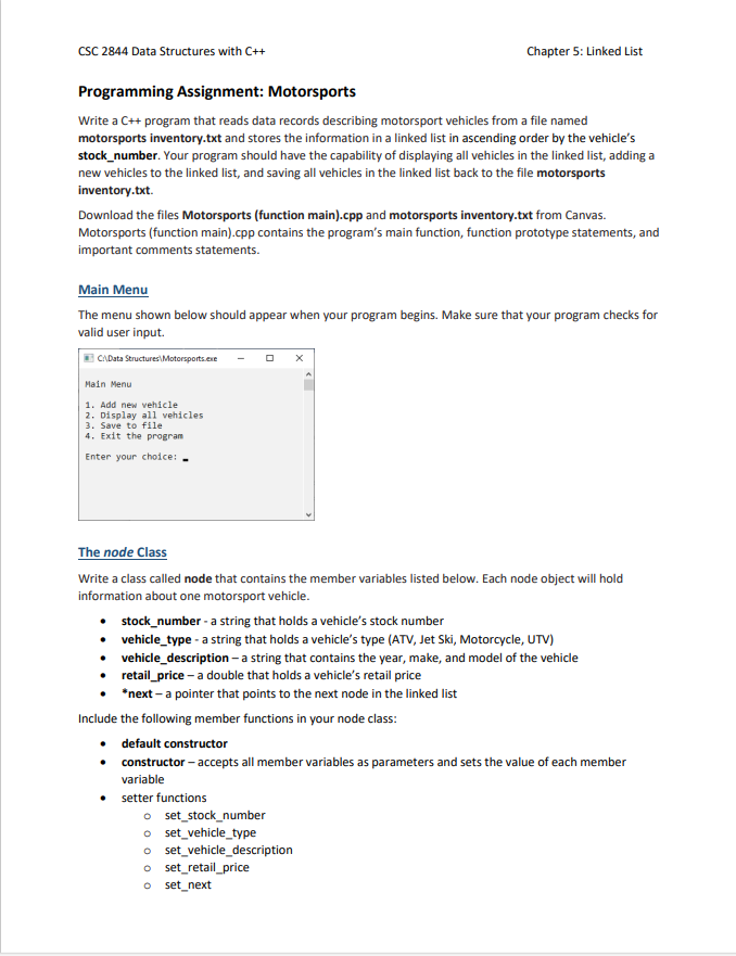 Solved CSC 2844 Data Structures with C++ Chapter 5: Linked | Chegg.com