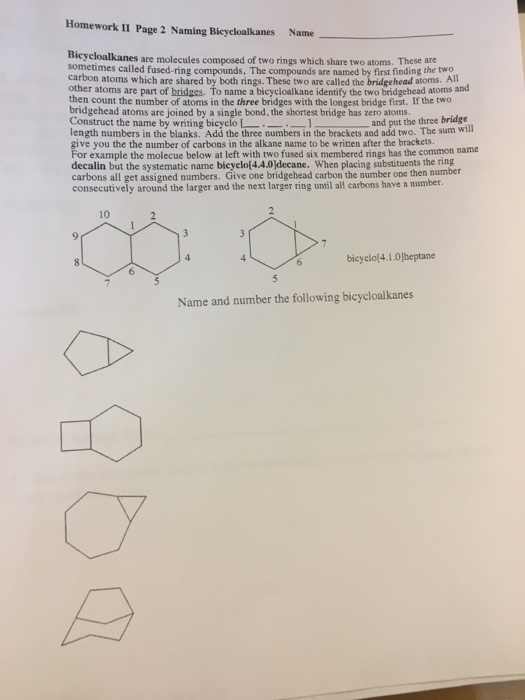 Solved Homework II Page 2 Naming Bicycloalkanes Name | Chegg.com