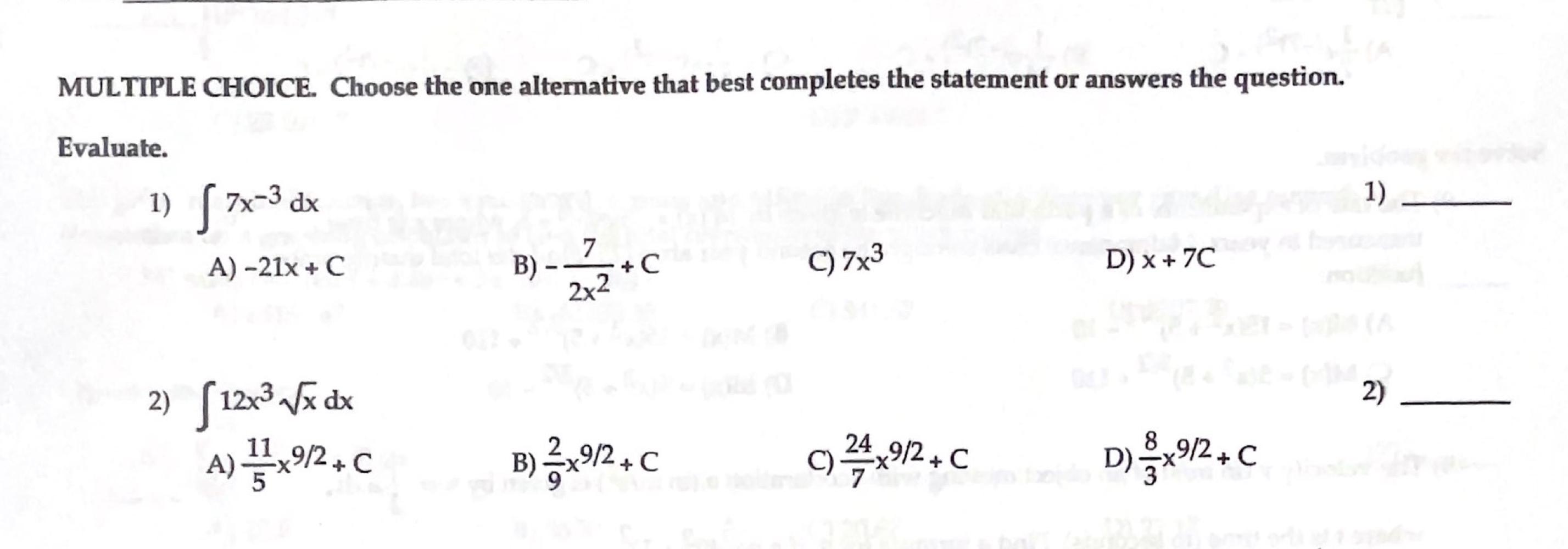Solved MULTIPLE CHOICE. Choose the one alternative that best | Chegg.com