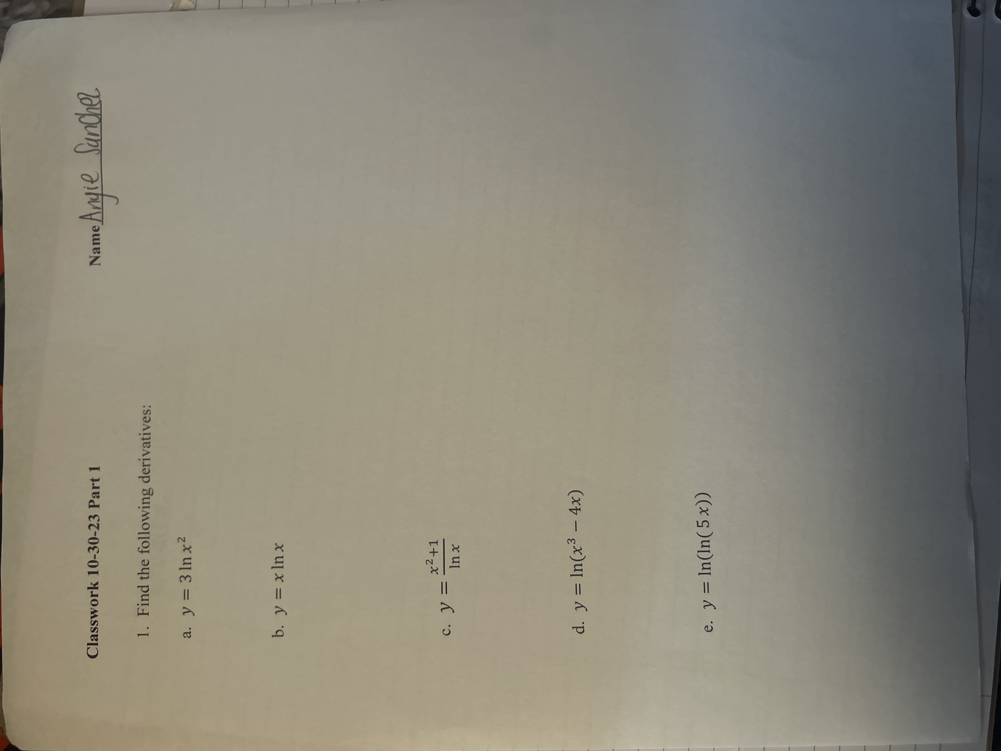 Solved Classwork 10-30-23 ﻿Part 1Name Anyie SanchelFind the | Chegg.com