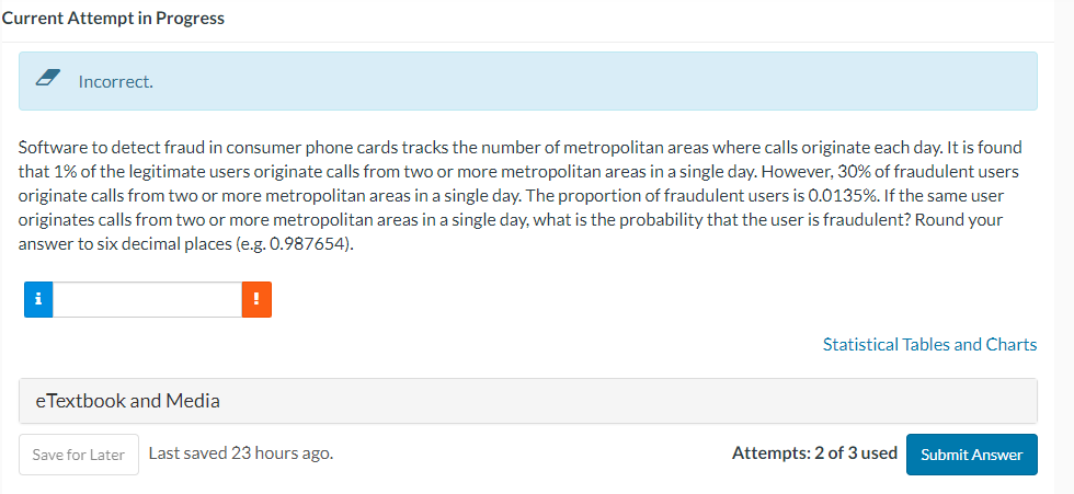 Solved σ ﻿Incorrect.Software to detect fraud in consumer | Chegg.com
