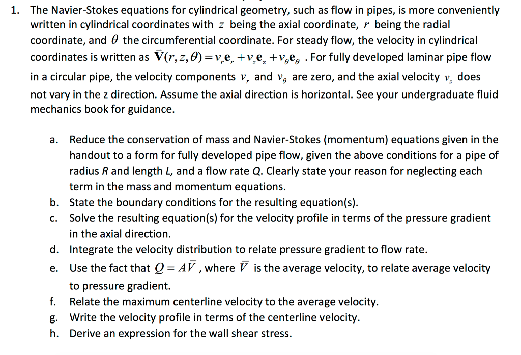 Solved 1. The Navier-Stokes equations for cylindrical | Chegg.com