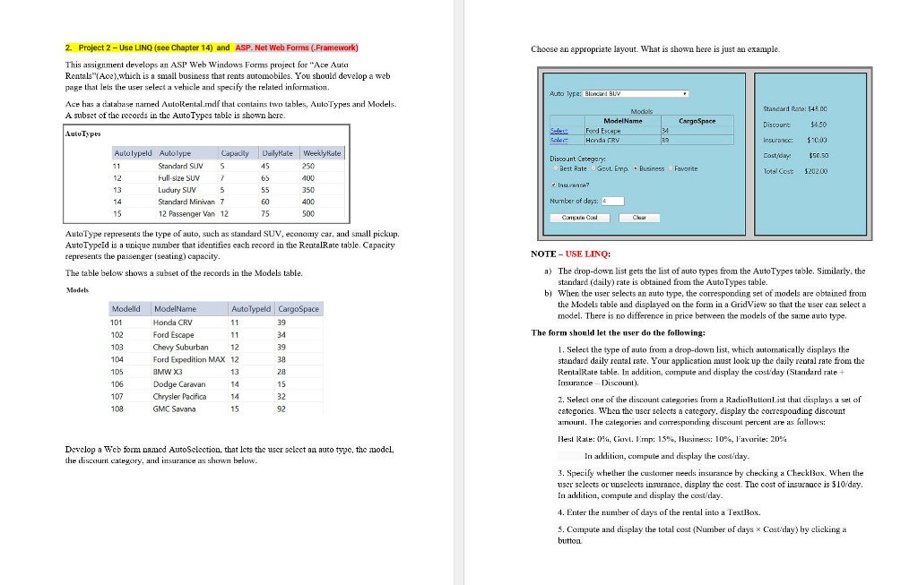 Solved 2. Project 2 - Use LINQ (see Chapter 14) and ASP. Net | Chegg.com