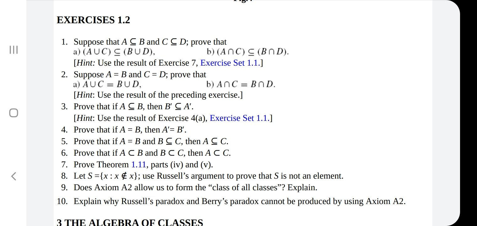 Solved EXERCISES 1.2 111 1. Suppose that A C B and C C D; | Chegg.com
