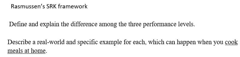Solved Rasmussen's SRK framework Define and explain the | Chegg.com
