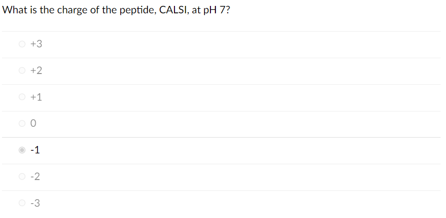 Solved What is the charge of the peptide, CALSI, at pH7 ? +3 | Chegg.com