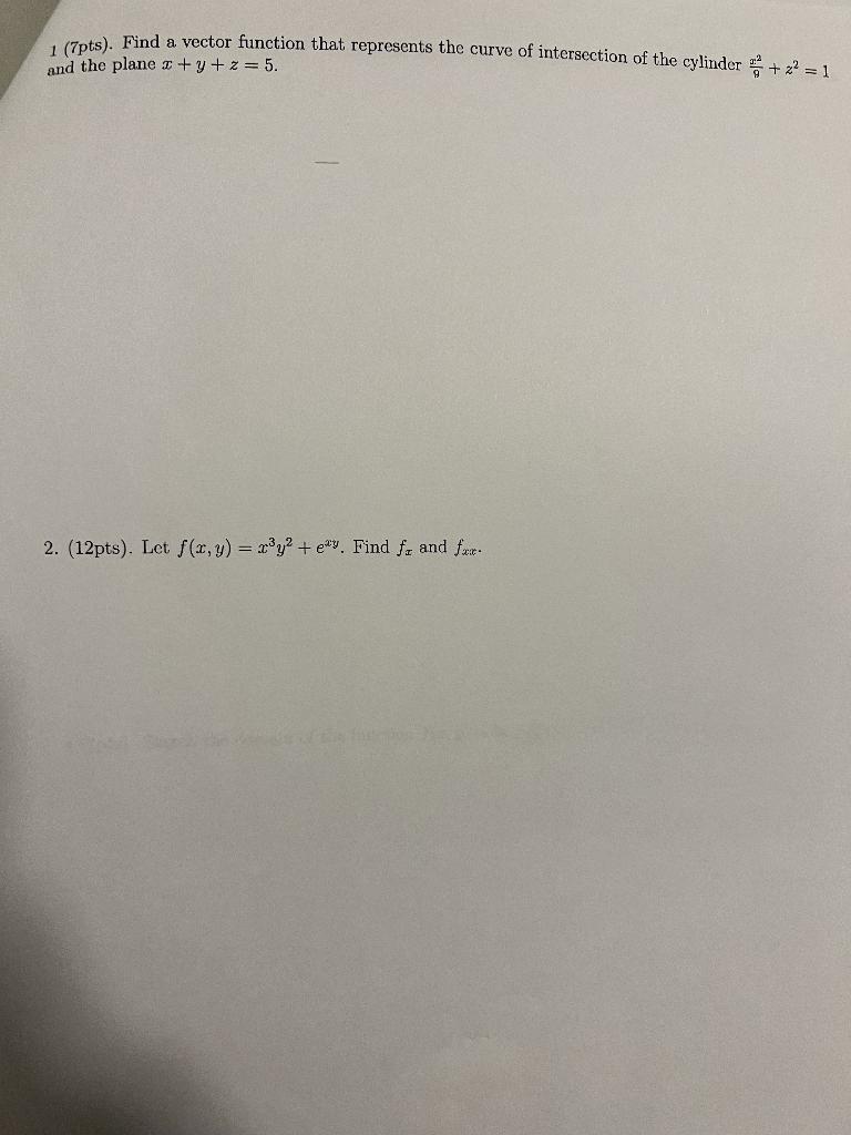 Solved 1 (7pts). Find a vector function that represents the | Chegg.com