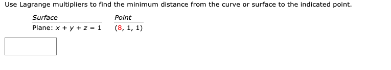 Solved Use Lagrange multipliers to find the minimum distance | Chegg.com