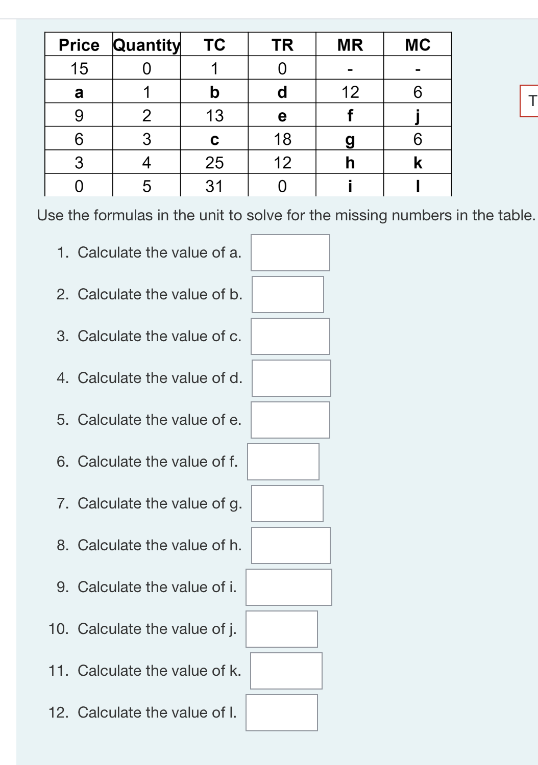 Solved Use the formulas in the unit to solve for the missing | Chegg.com