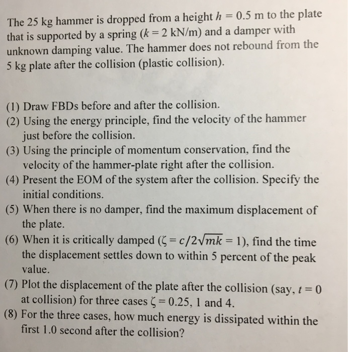 Solved The 25 kg hammer is dropped from a height h = 0.5 m | Chegg.com