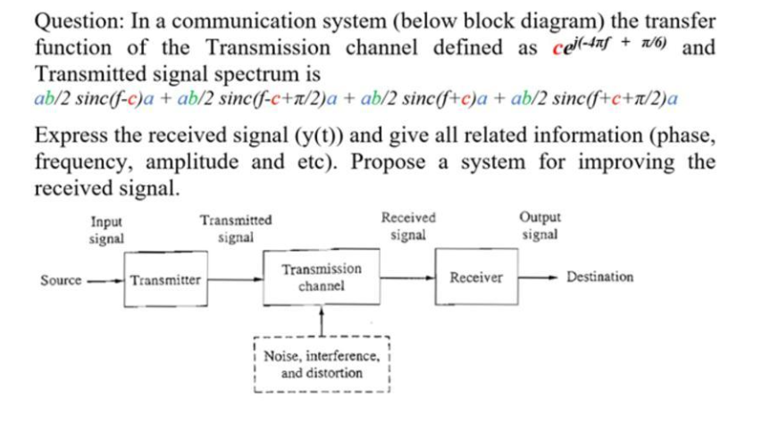 Solved Question: In a communication system (below block | Chegg.com
