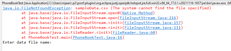 Solved java.io.FileNotFoundException: sampleData.csv (The | Chegg.com