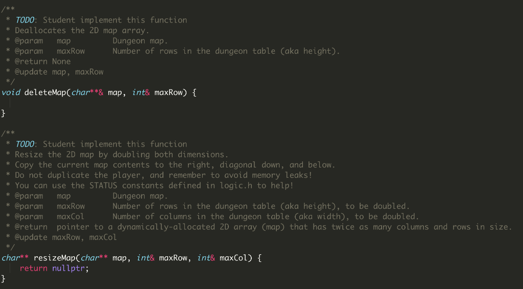 Solved map TODO: Student implement this function Deallocates | Chegg.com