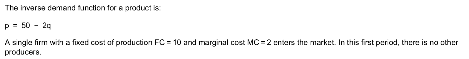 Solved The inverse demand function for a product is: p=50−2q | Chegg.com