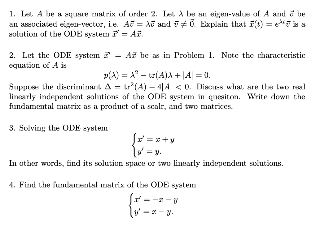 Solved I. Let A be a square matrix of order 2. Let λ be an | Chegg.com