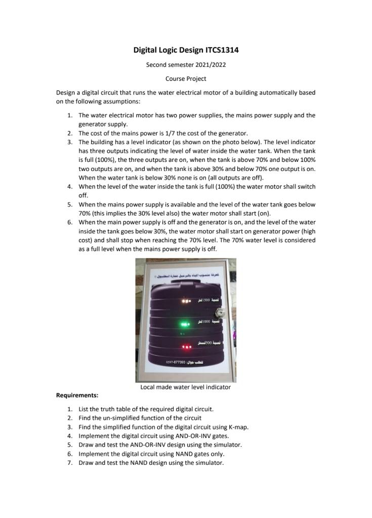 Solved Digital Logic Design I want to implement this project | Chegg.com
