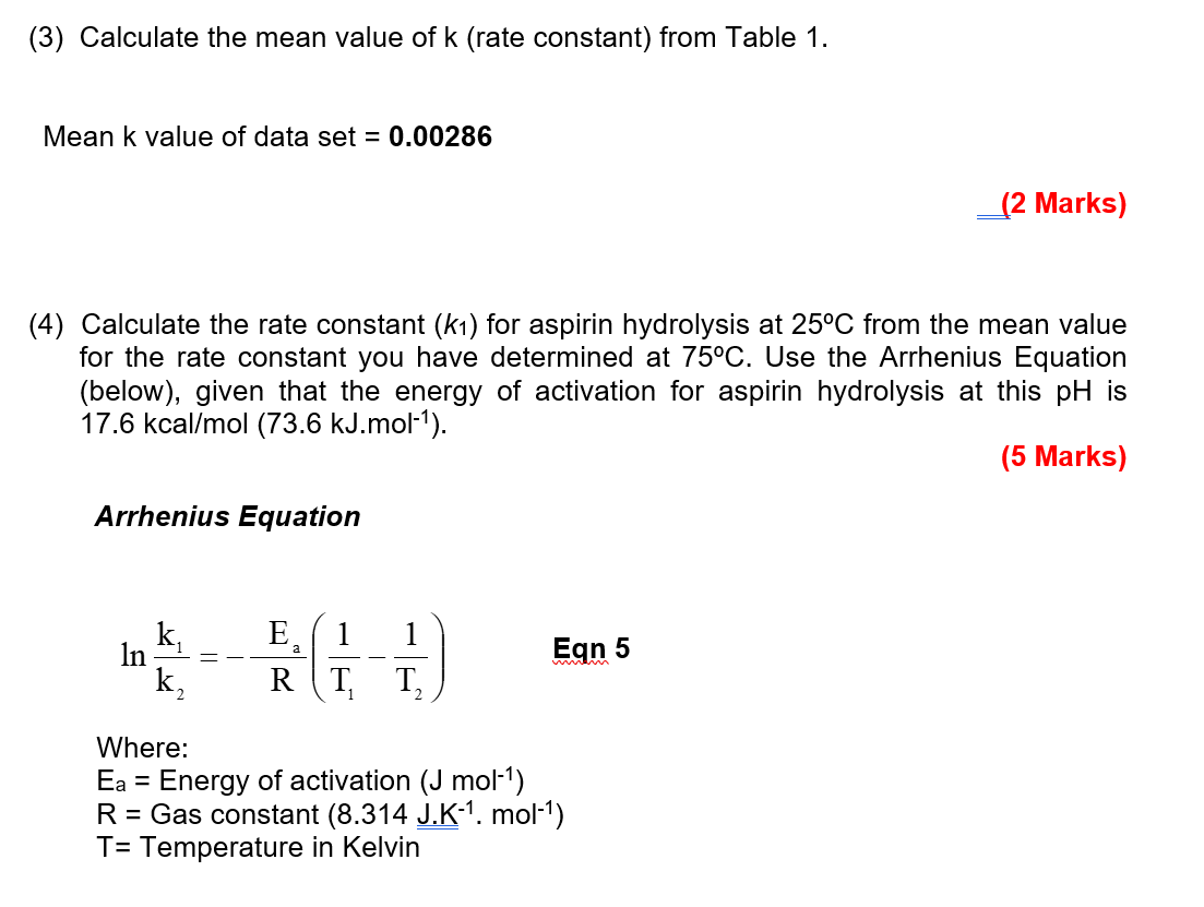 Solved (3) Calculate the mean value of k (rate constant) | Chegg.com