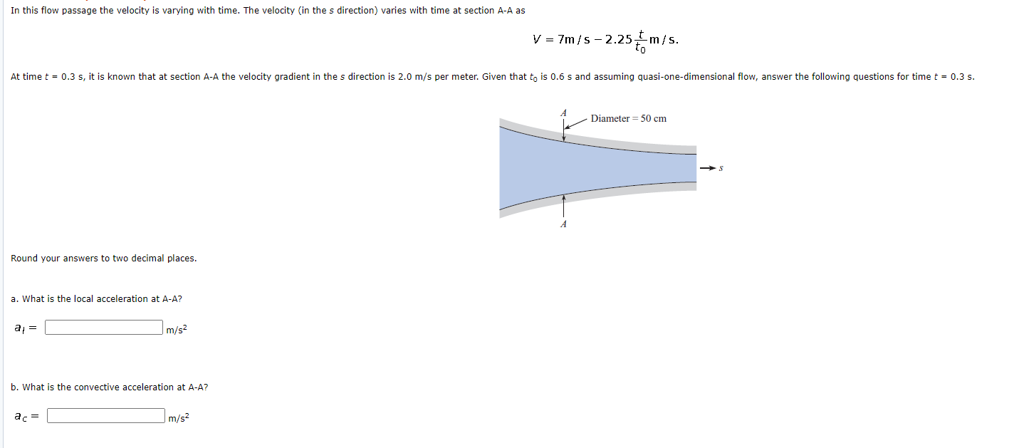 Solved In this flow passage the velocity is varying with | Chegg.com
