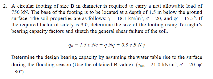 Solved A circular footing of size B in diameter is required | Chegg.com